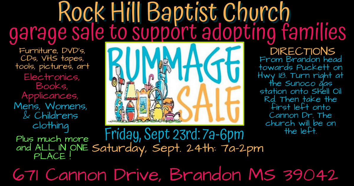 Rock Hill Baptist Church — Church Garage Sale — Benefitting Adopting ...