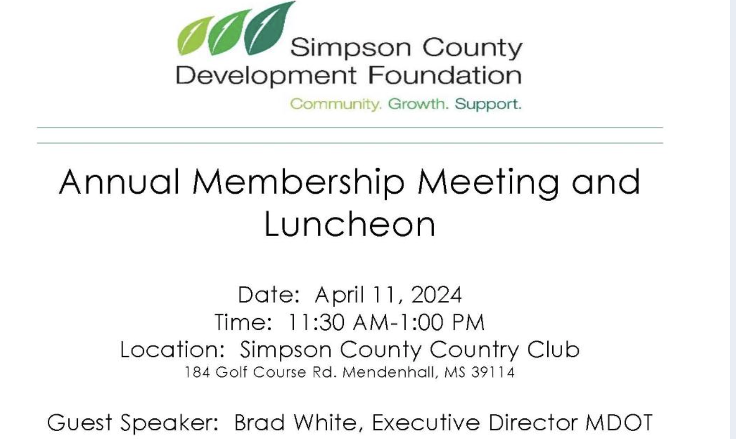 Simpson County Development Foundation Annual Meeting & Luncheon ...