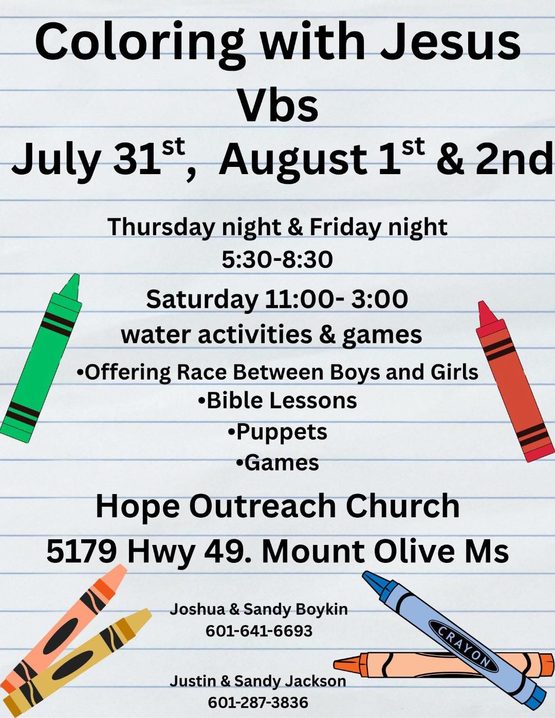 Coloring with Jesus VBS Hope outreach Church - MageeNews.com