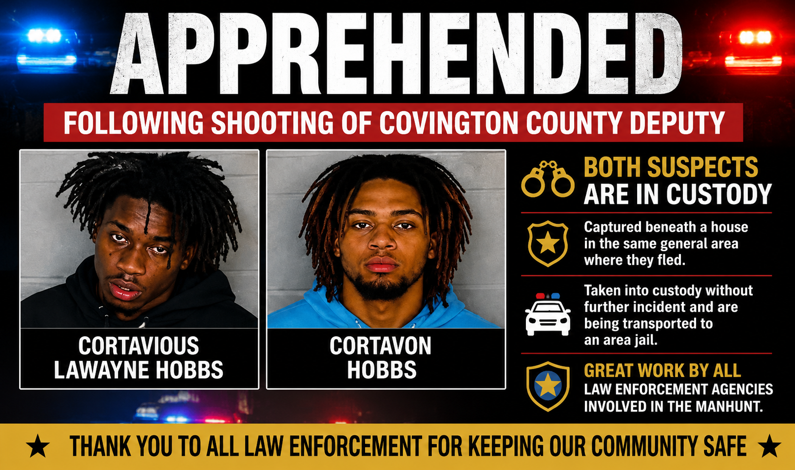Both Suspects Captured Following Shooting of Covington County Deputy ...